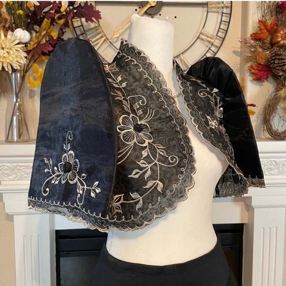 Tops | Classic Black Modern Terno Bolero With Cream Embroidery | Poshmark